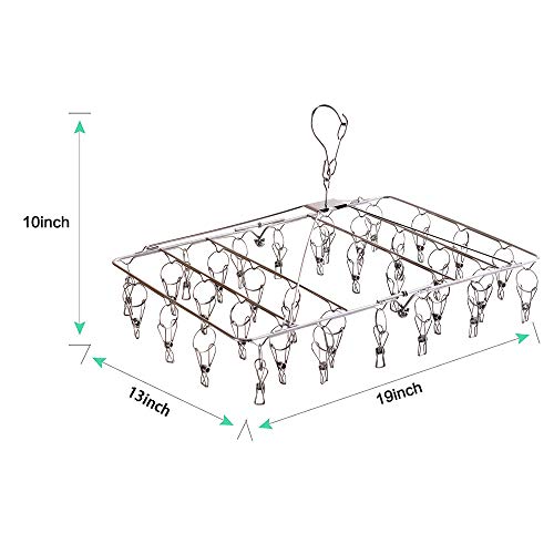 Fayleeko Clothes Drying Rack with 34 Clips, Folding Stainless Steel Drying Hanger, Baby Hangers,Clothes Hangers for Drying Socks,Drying Towels, Diapers, Bras, Baby Clothes,Underwear