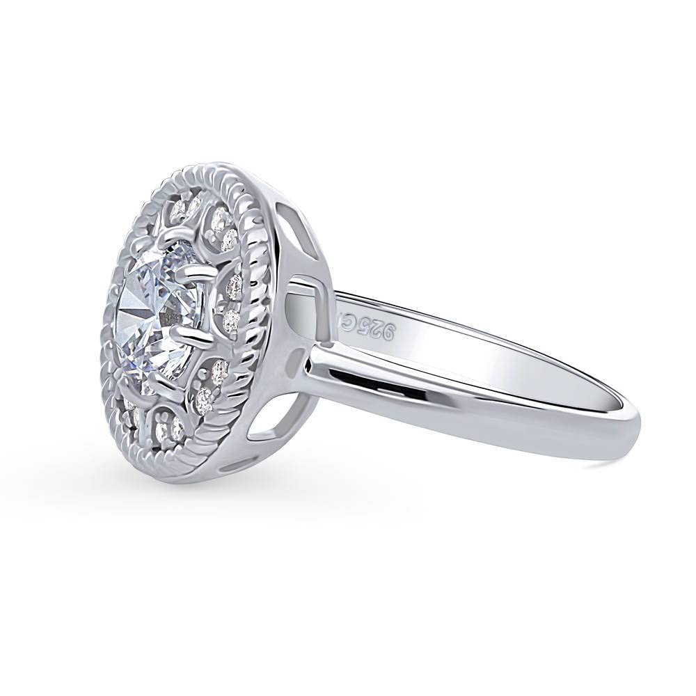 BERRICLE Sterling Silver Cable Wedding Engagement Rings Cubic Zirconia CZ Statement Halo Ring for Women, Rhodium Plated Size 6