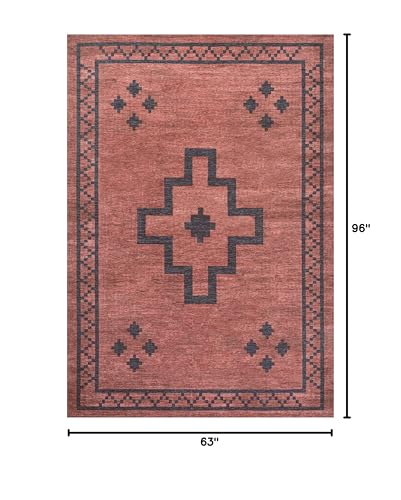 JONATHAN Y WSH118A-5 Korsa Geometric Medallion Machine-Washable Indoor Area -Rug, Bohemian Southwestern Rustic Easy -Cleaning,Bedroom,Kitchen,Living Room,Non Shedding, Brown/Navy, 5 X 8