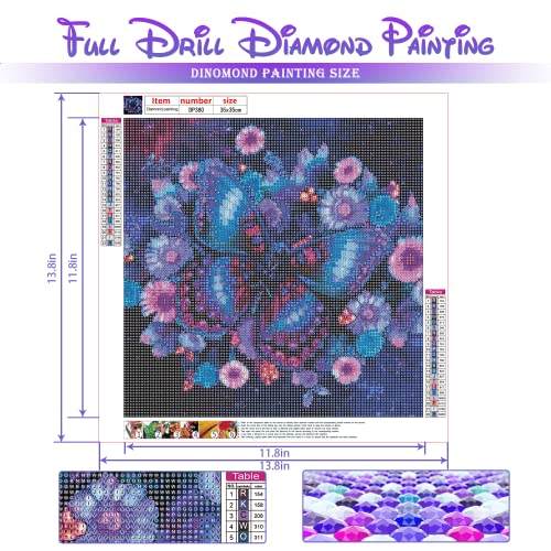 Diamond Painting Kits for Adults Beginners -Diamond Art Kits for Home Wall Decor - DIY 5D Round Full Drill Butterfly & Flowers Picture Arts Craft - Includes Diamond Dotz and Gem Art 13.8x13.8 inch