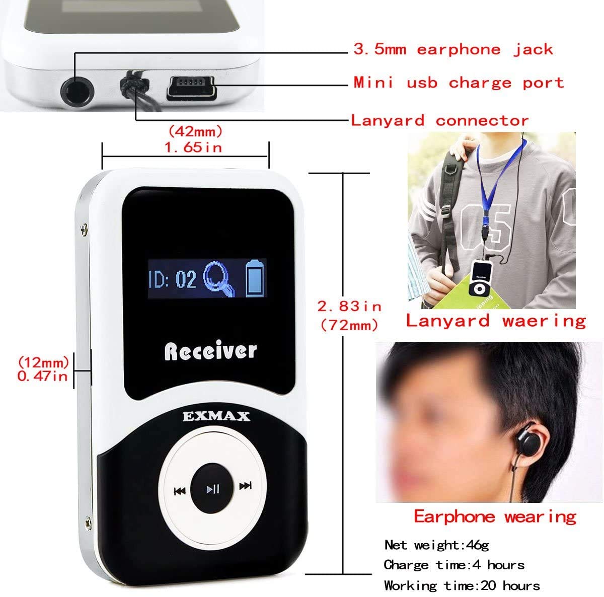 EXMAX Portable Interpreting Solutions ATG-100T 195MHz for Court Interpreters for Courthouses, Churches, International Conference(4 Transmitters and 60 Receivers + Aluminium Alloy Charge Case)