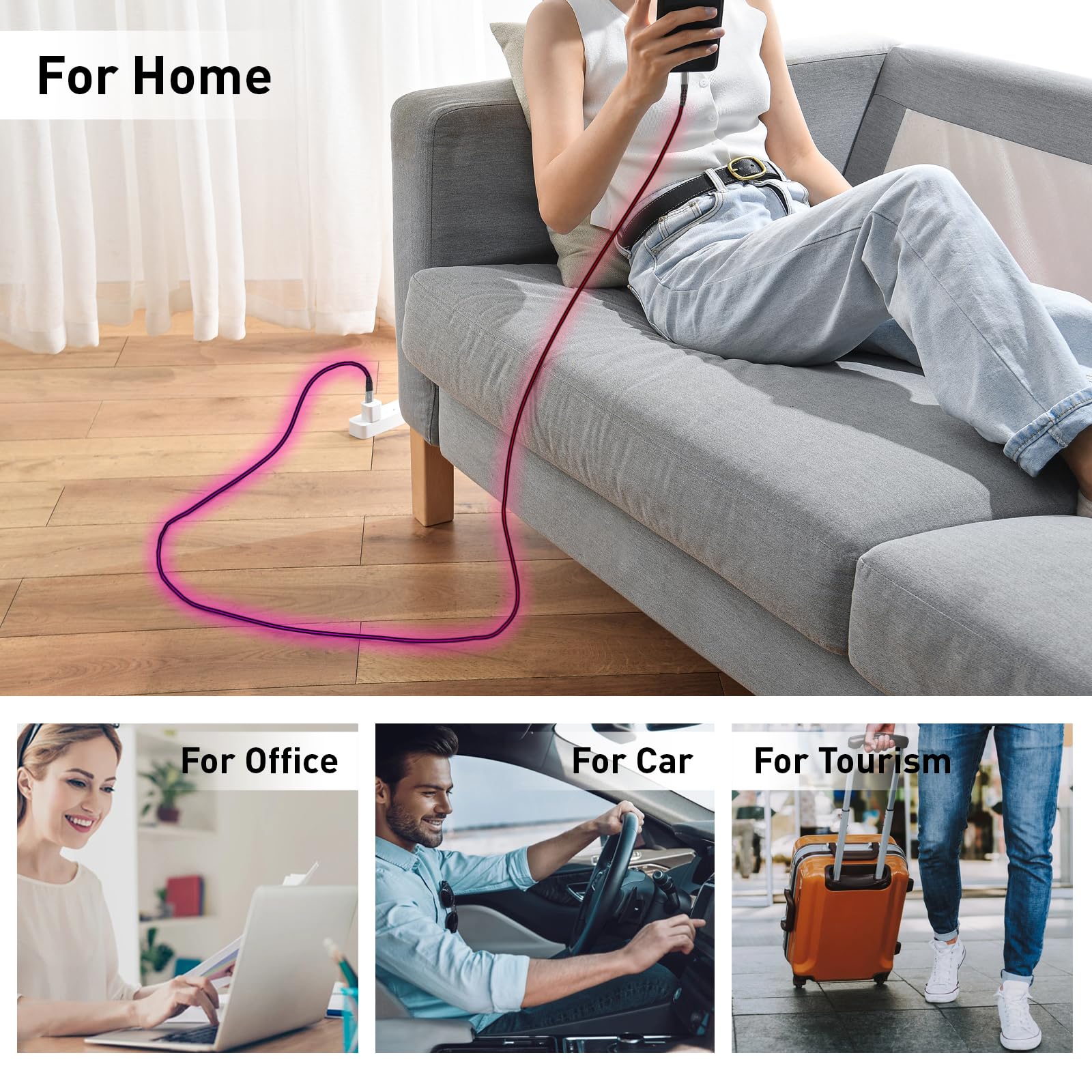 byojia USB C Charger Cable 60W Colors Changing Light up USB C to USB C Cable for iPhone 15/15Pro/ 15Plus/15ProMax MacBook Pro 2020, Pad Pro 2020, Pad Air4, Samsung S23+/S23 Ultra (Grey, 6FT)