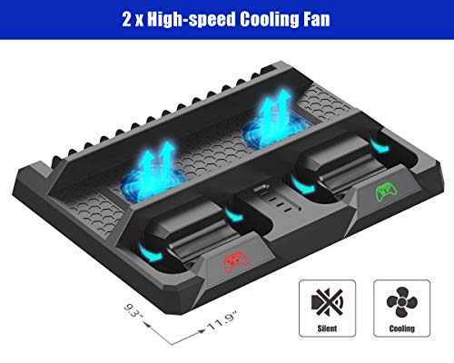 ElecGear Xbox One Vertical Charging Stand with Cooling Fan, 2X 1200mAh Rechargeable Battery Pack for Controller, Games Storage Bracket, Dual Charger Dock for Xbox One, One S, One X and Elite