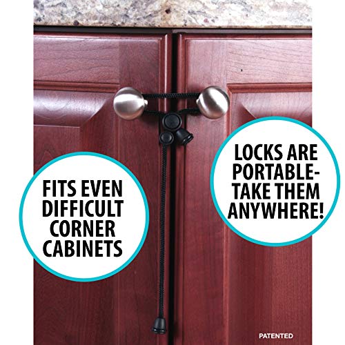 Kiscords Baby Safety Cabinet Locks for Knobs Child Safety Cabinet Latches for Home Safety Strap for Baby Proofing Cabinets Kitchen Door RV No Drill No Screw No Adhesive (Black)