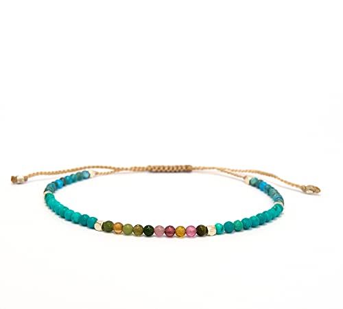 BALIPURA - Clear Mind Aura Bracelet Gift for Women (2mm Small Beads) - Beaded Crystals Apatite, Color Tourmaline and Turquoise, 925 Solid Silver Spacer - Precious Gemstones Healing Crystal