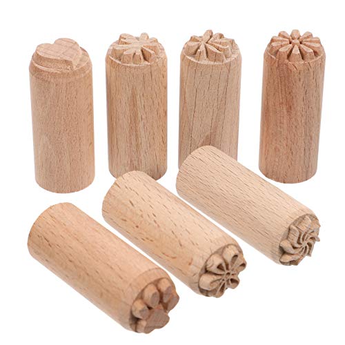 EXCEART Wooden Clay Stamp 7Pcs Column Wood Clay Stamps Hand Carved Stamps DIY Pottery Printing Blocks with Mixed Patterns