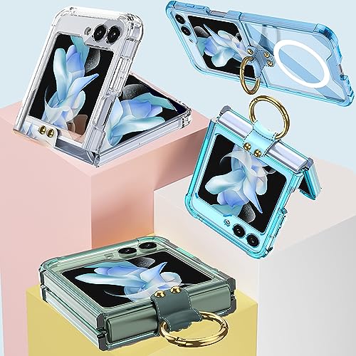 NINKI Compatible Samsung Galaxy Z Flip 5 Case Clear with Ring,4 Corners Heavy Duty Shockproof Samsung Z Flip 5 Case Rugged Slim Silicone Wireless Cover Phone Case for Galaxy Z Flip 5 Case 5G (Green)