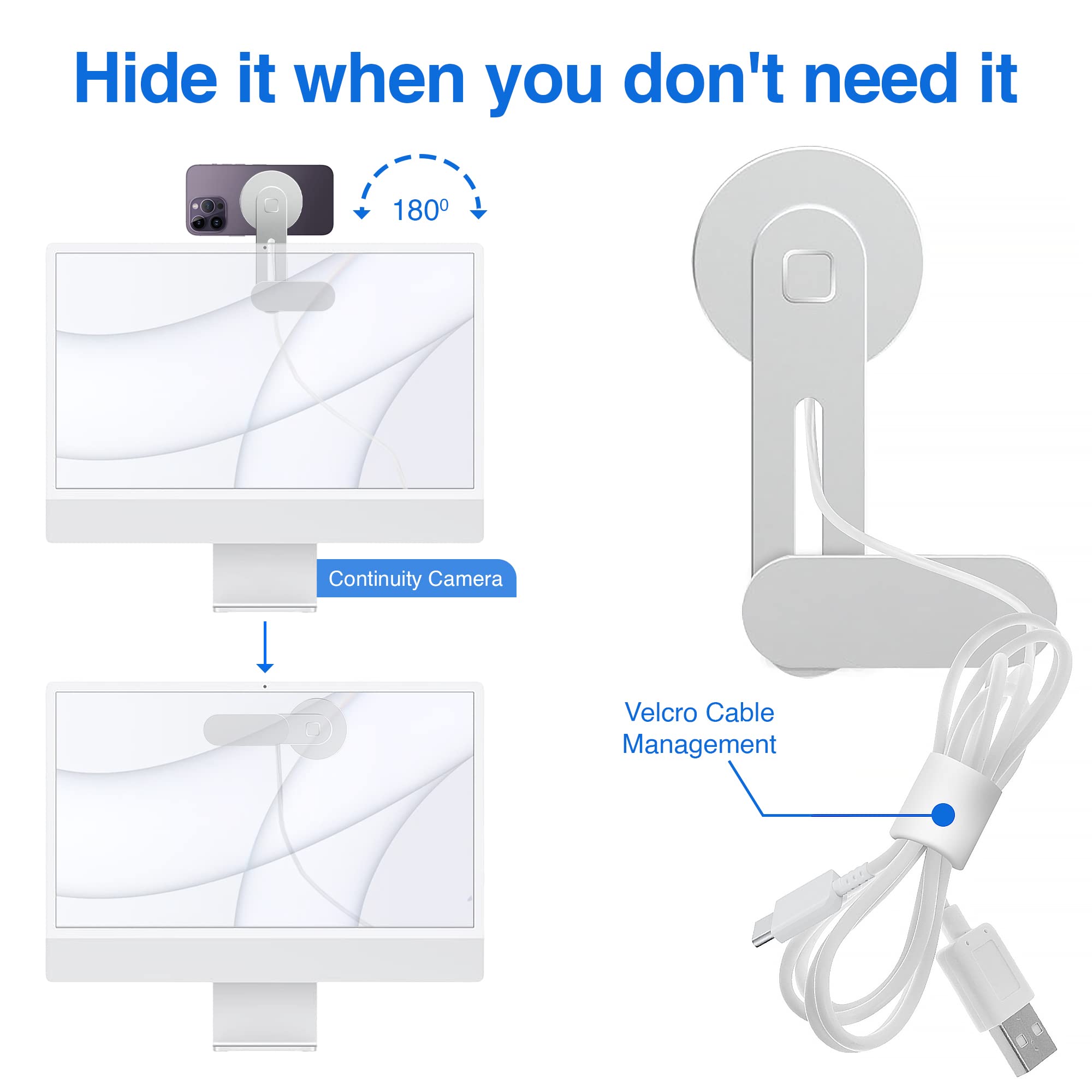 c CCMMMC Continuity Camera Mount with Wireless Charging Compatible with Magsafe for Monitors, MacBook Air&Pro, Apple TV tvOS 17, iPhone Continuity Camera