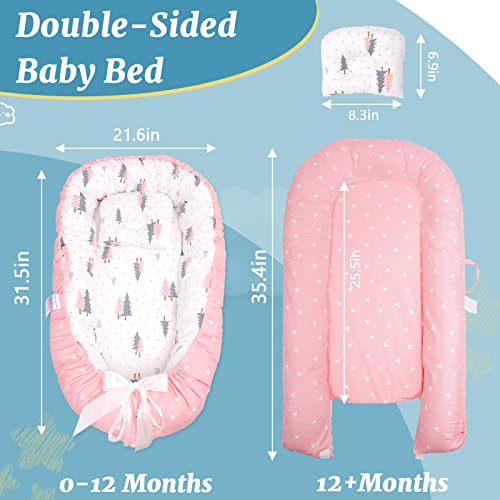 PHEENOWL Baby Nest Cover for Co Sleeping, 100% Cotton Thicken Ultra Soft Portable Newborn Nest Cover for 0-24 Months (Forest Pink)