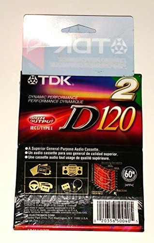 TDK D120 Dynamic Performance High Output IECI/Type I Normal Position Audio Cassettes D-120L2-2 Pack