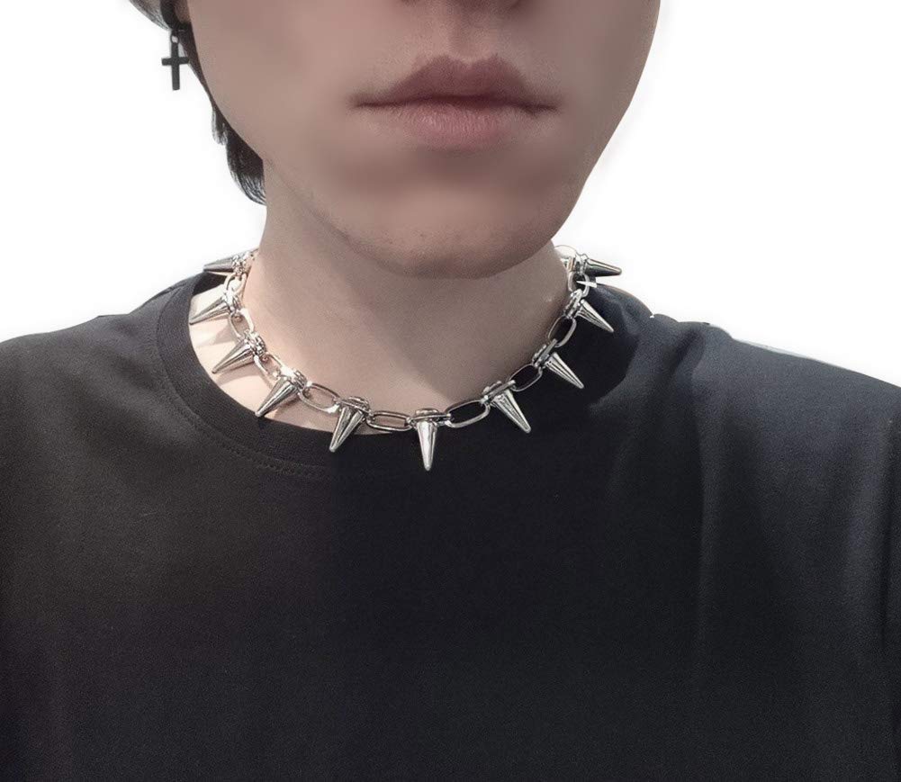 BGTY Rivets Chokers Punk Goth Handmade CCB Material Choker Necklace Spike Rivet Rock Gothic Jewelry (Silver)