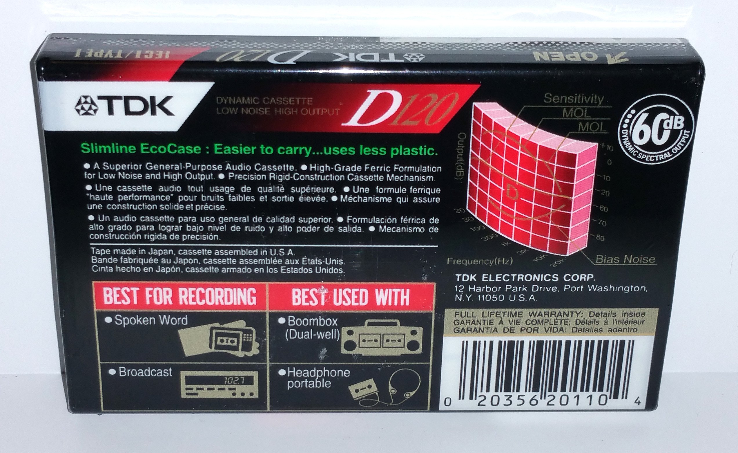 TDK D120 High Output Precision Rigid Construction Mechanism IEC I / Type I Normal Bias Audio Cassette Tapes - 5 Pack