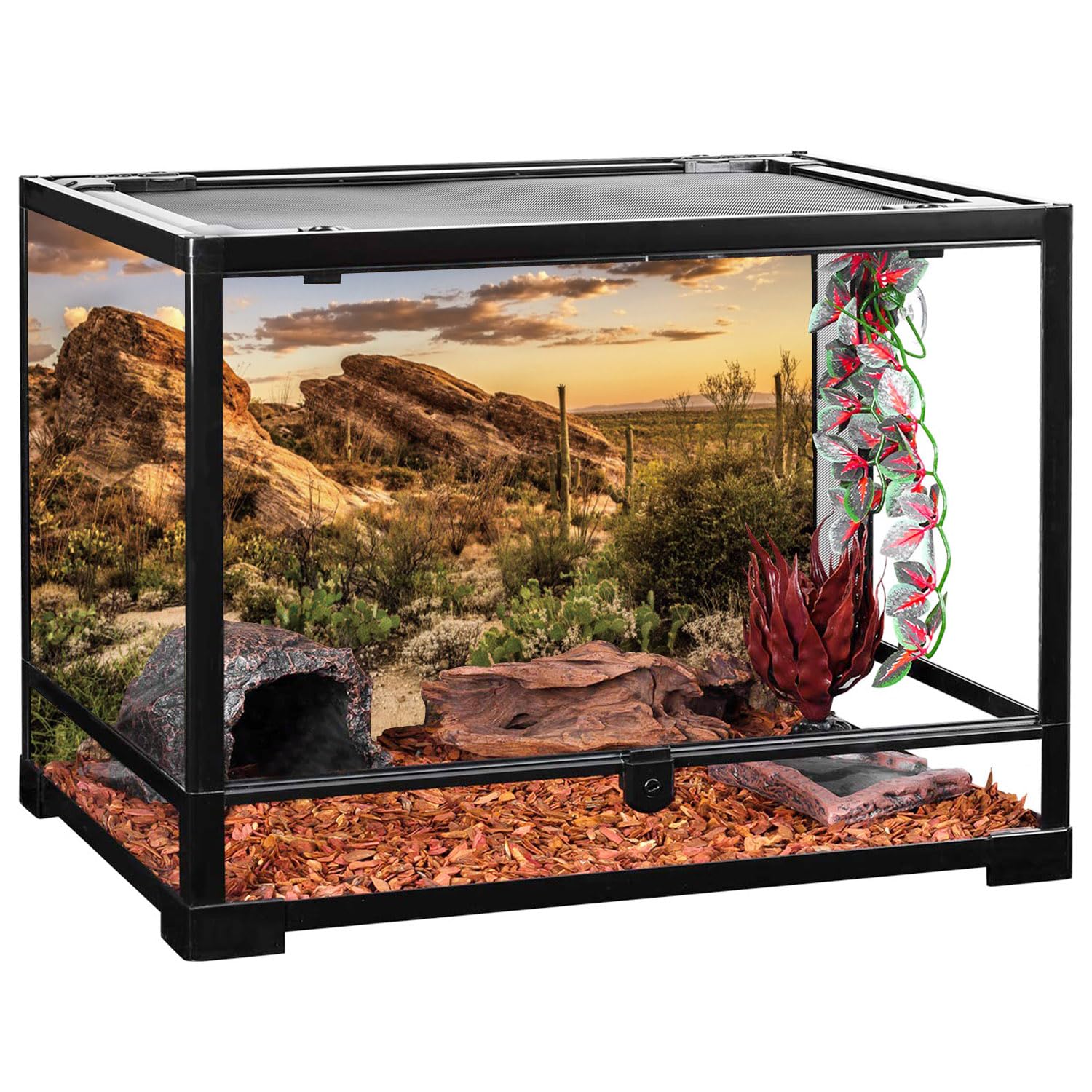 AWERT Reptile Habitat Background Blue Sky Oasis Cactus Sun and Desert Terrarium Background 30x12 inches Polyester Background