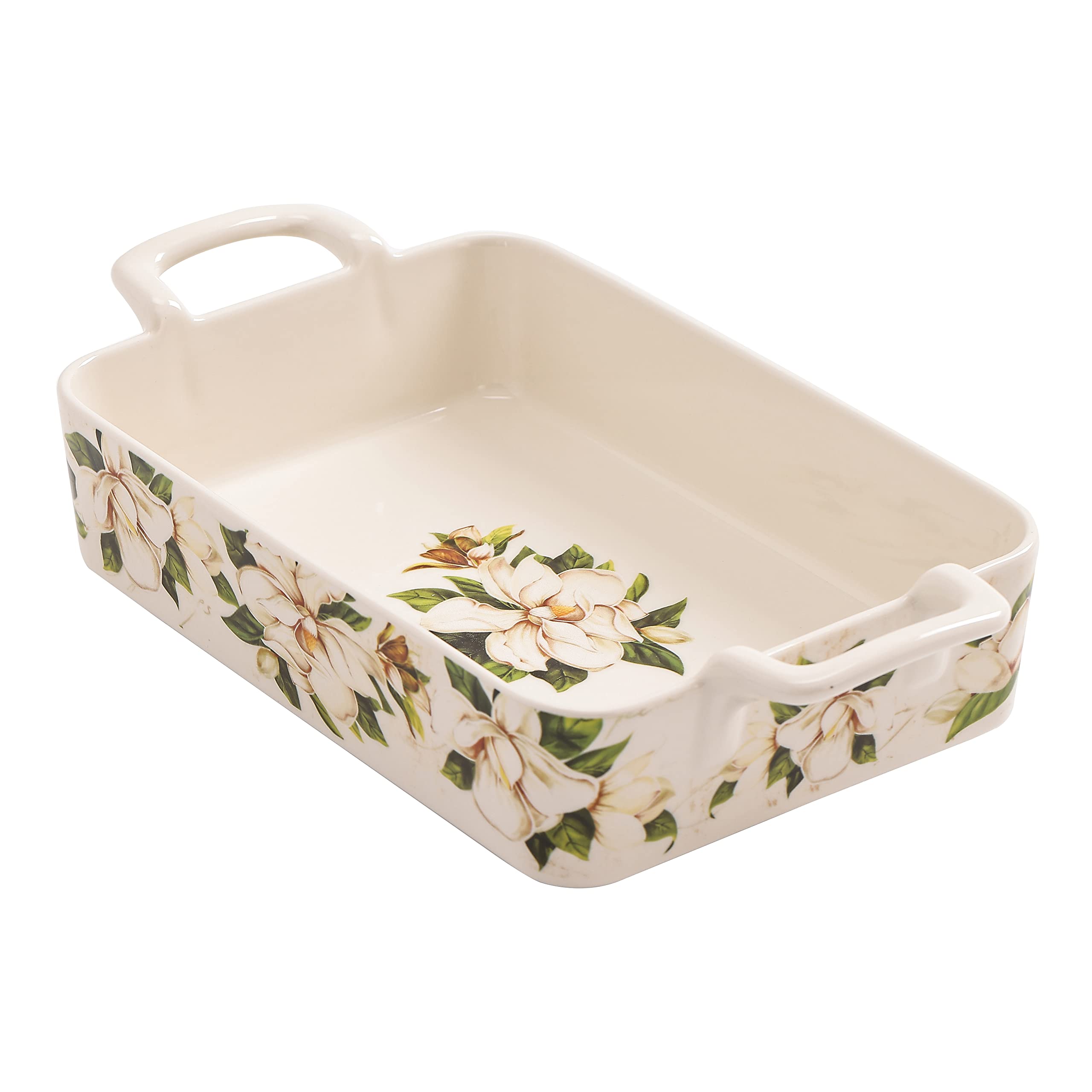 Bico Magnolia Floral Stoneware Baking Dish, Lasagna Pan, Large Rectangular Baking Pan, Casserole Dish, Microwave, Dishwasher and Oven Safe