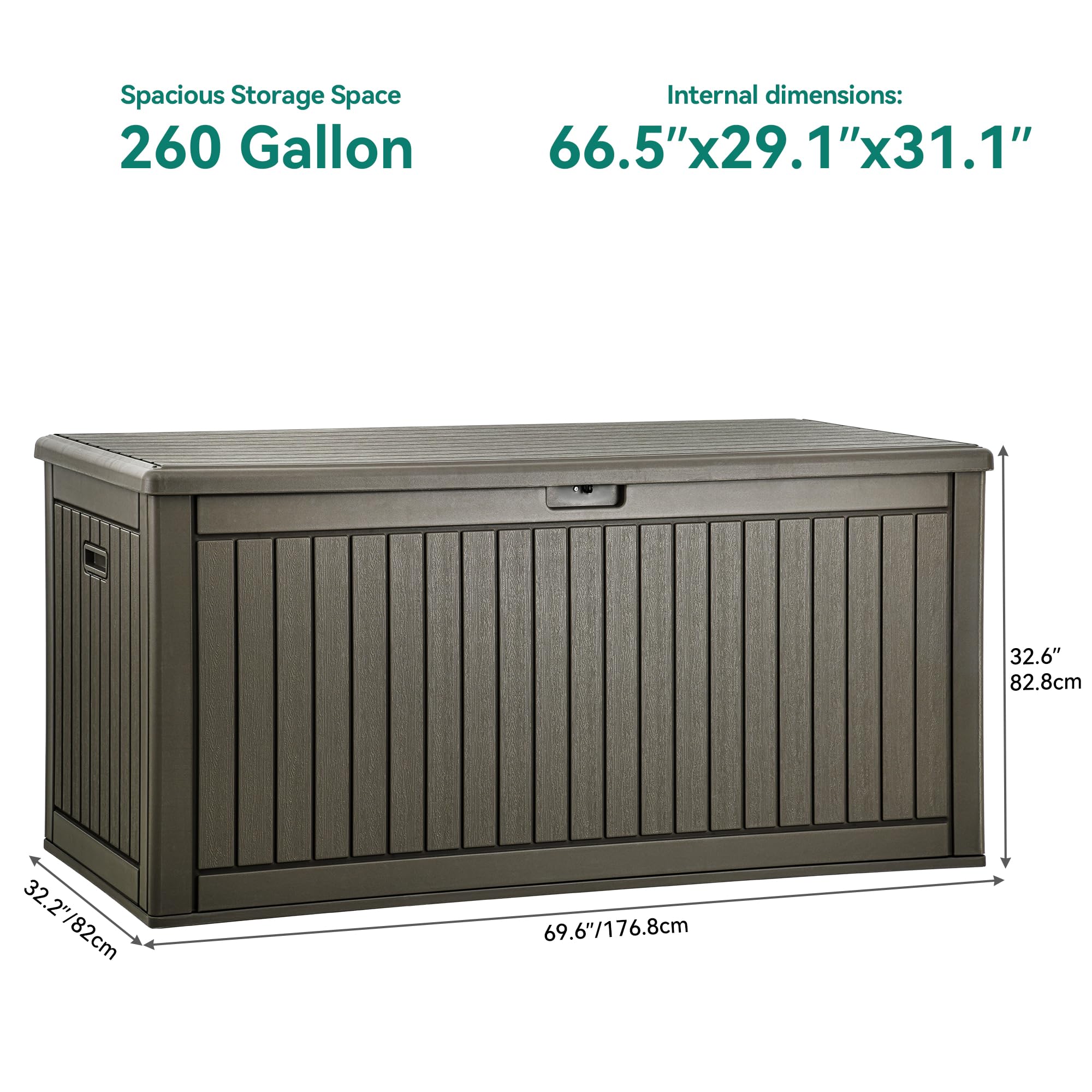 YITAHOME 260 Gallon Double-Wall Deck Box with Divider & Side Handles, Outdoor Large Storage for Patio Furniture Cushions, Garden Pool Accessories, Water Resistant & Lockable