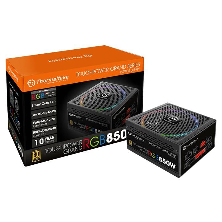 Thermaltake Toughpower Grand RGB 850W 80+ Gold Smart Zero 256-Color RGB Fan Fully Modular Power Supply 10 Yr Warranty PS-TPG-0850FPCGUS-R