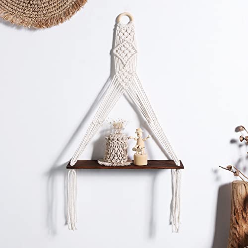 Macrame Wall Hanging Shelf, Rope Hanging Shelves for Wall, Bedroom Shelves,Boho Rustic Decor Cute 1 Tier Cotton Rope for Bedroom Bathroom Living Room