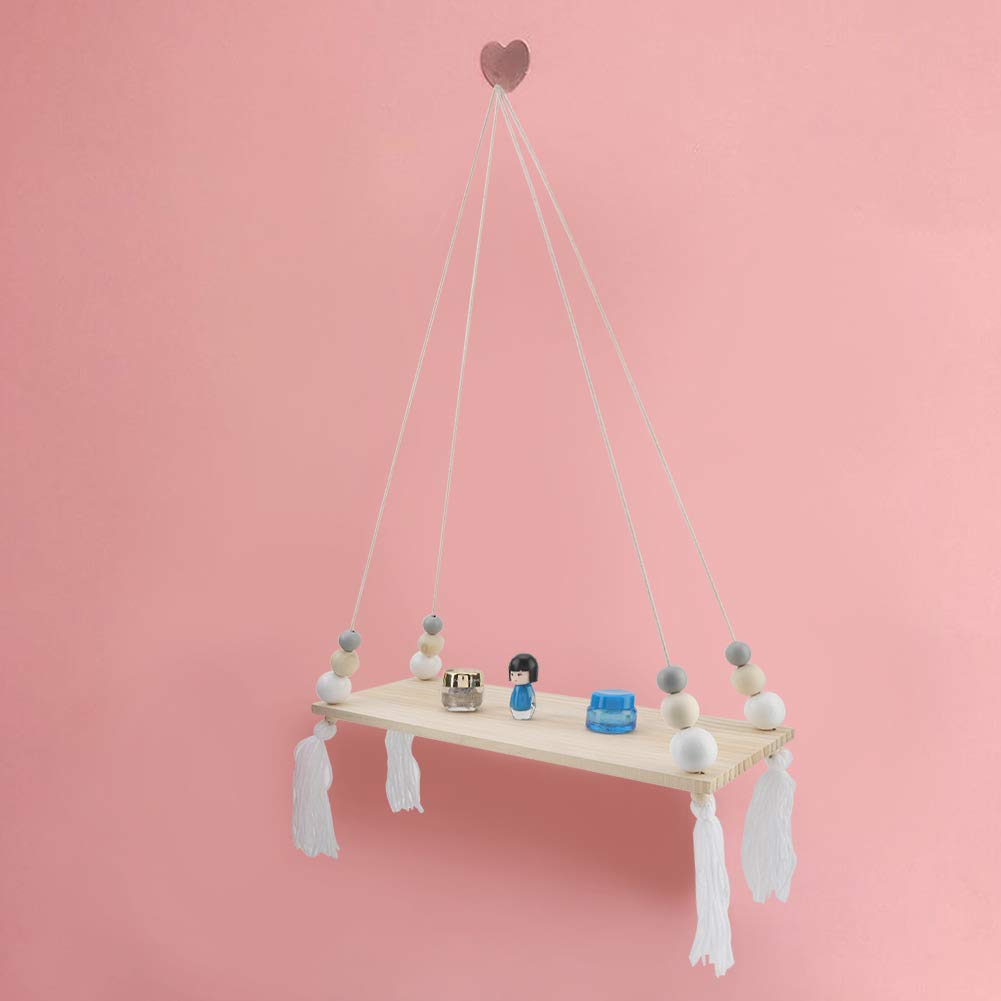 Hanging Wood Floating Shelves Nordic Wall Hanging Shelf Swing Wall Storage Shelf for Living Room Bedroom, [White Gray]