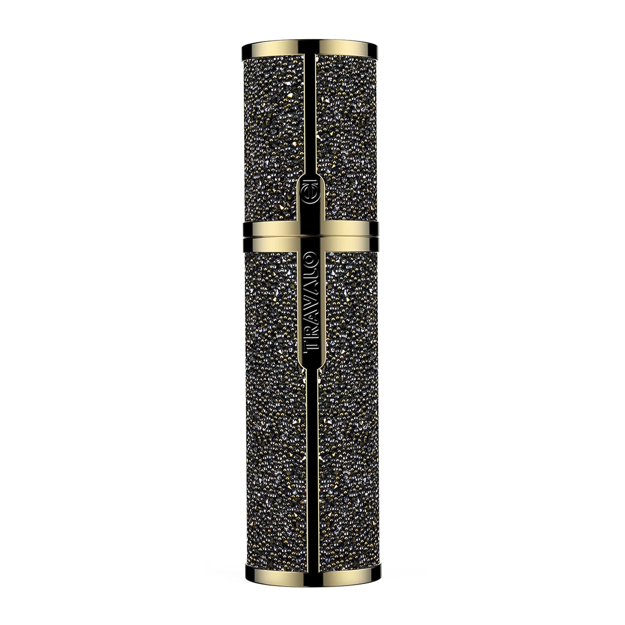 Travalo Couture Swarovski Perfume Atomizer - Elegant Metal Travel Atomiser TSA Flight Approved Portable Mini Refillable Empty spray Bottle Glass-free Leak proof Scent Pump Case - Dorado 0.17 oz / 5ml