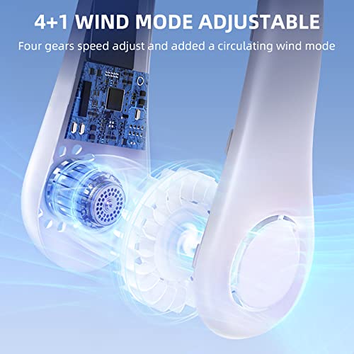 Grarg Portable Neck Fan, 5 Speed Personal Neck Fan with Digital Display, USB Rechargeable Bladness Neck Fan for Indoor Outdoor