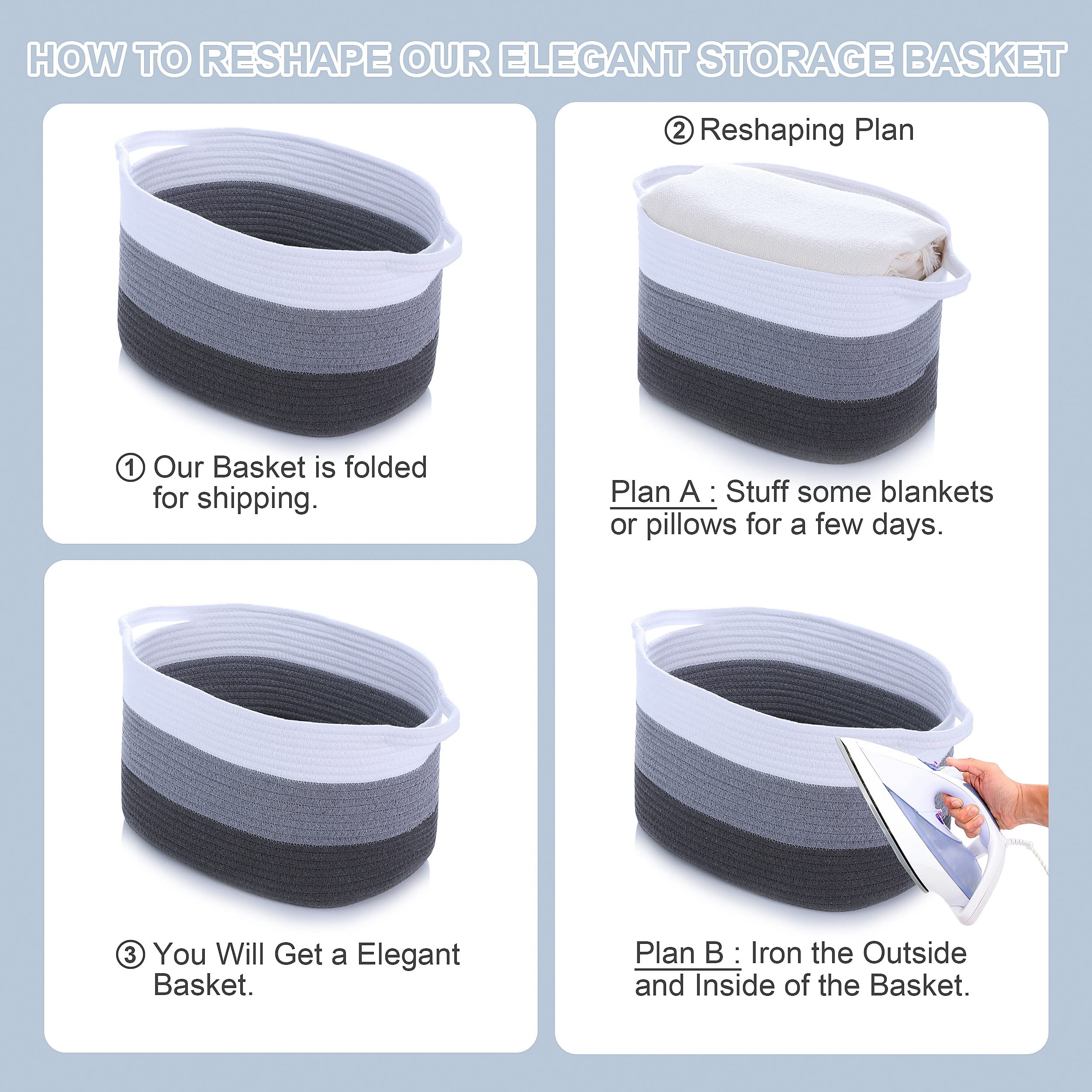Bienvoun Cotton Rope Storage Baskets - 3 Packs Woven Storage Bins with Handle, Toy Storage Baskets, Blanket Baskets for Toy Storage, Blanket Storage, Book Storage(Dark Grey)