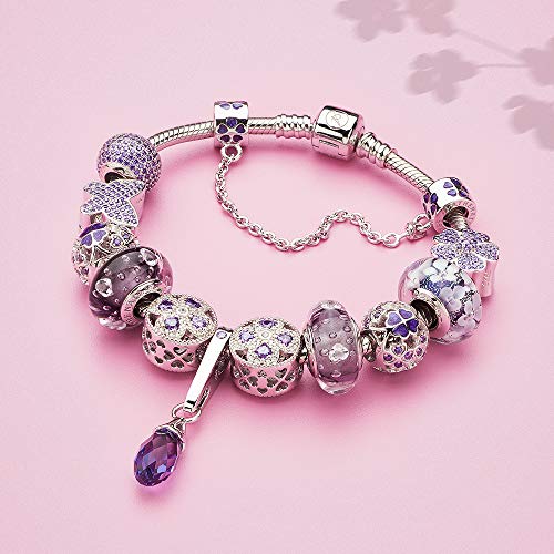 ATHENAIE Murano Glass 925 Silver Core Purple Flower Garden Bead Charms for Bracelet Mother's Day Gift