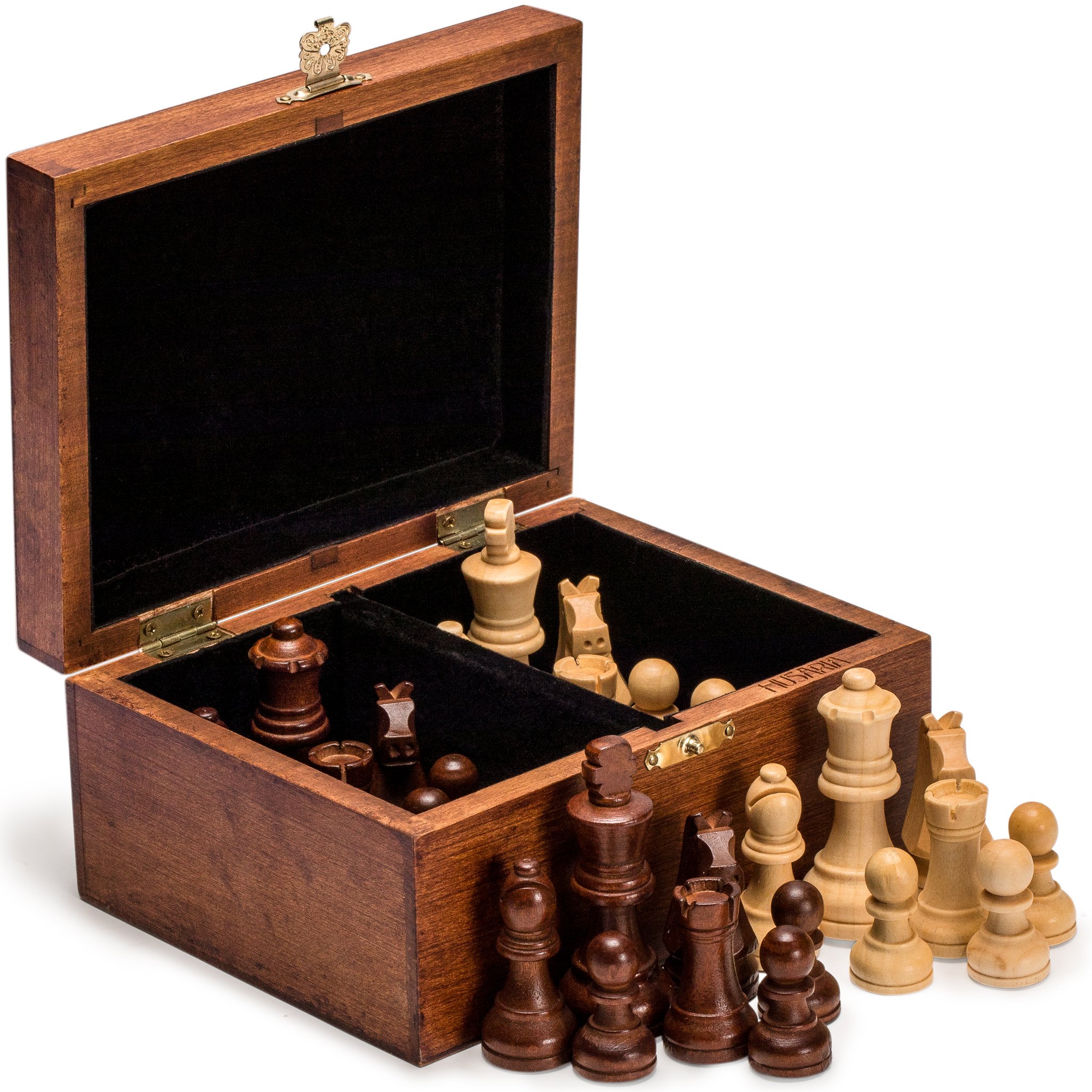 Husaria Staunton Tournament No. 4 Chessmen with 2 Extra Queens and Wooden Box, 3-inch Kings