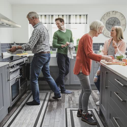 Homergy Anti Fatigue Kitchen Mats for Floor 2 PCS, Memory Foam Cushioned Rugs, Comfort Standing Desk Mats for Office, Home, Laundry Room, Waterproof & Ergonomic, 17.3×30.3 & 17.3×59, Fabric Black