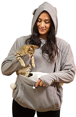 KITTYROO Cat Hoodie, The Original AS SEEN ON TV Kitty Carrying Sweatshirt, with Super Soft Kangaroo Pet Pouch (Large) Grey