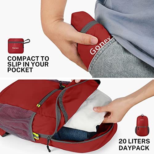 Gonex Ultra Lightweight Packable Backpack Daypack Handy Foldable Camping Outdoor Travel Cycling Backpacking(Red)