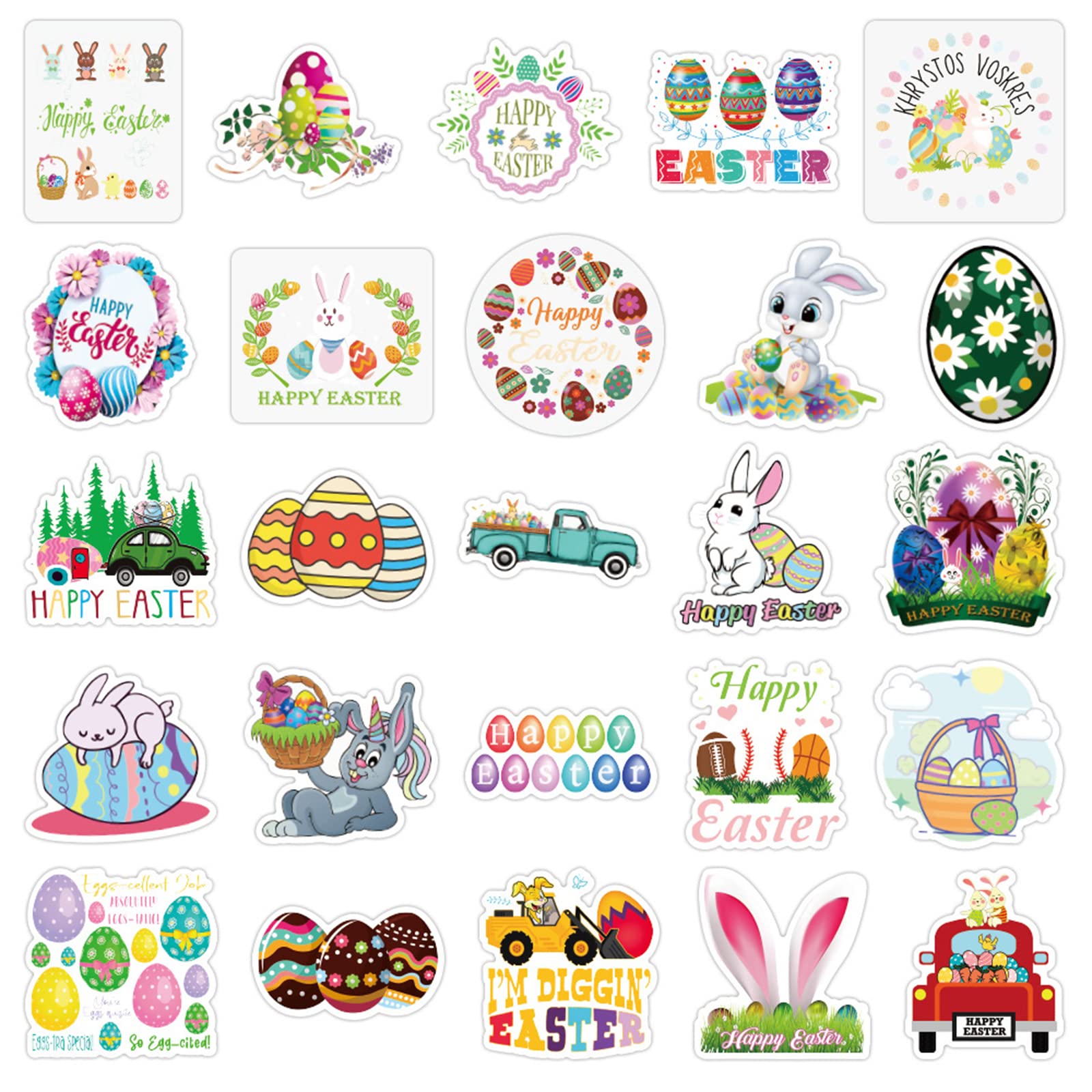 Easter Decorations Easter Stickers, 50 Pcs Cute Easter Egg Bunny Basket Stickers for Kids Teens Adults, Vinyl Waterproof Easter Stickers for Laptop Water Bottle Window Envelopes Cards Crafts Scrapbook