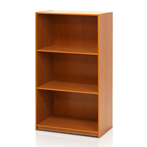 Furinno Basic 3-Tier Bookcase Storage Shelves, Light Cherry & Turn-N-Tube End Table, 1-Pack, Light Cherry/Black