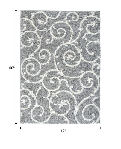 Cozy Contemporary Scroll L.Grey-White 3'3" X 5' Indoor Shag Area Rug