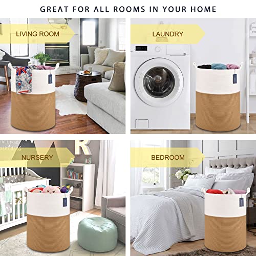 COMSE Extra Large Blanket Basket, Storage Basket, Large Laundry Baskets, 15.7βx 21.7β, Cotton Rope Basket, Blanket Storage for Living Room, Toy Basket, Woven Basket, Clothes Baskets,White/Camel