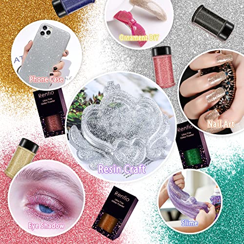 Renfio Ultra Fine Glitter Powder Metallic Resin Glitter 1.75 Oz (50g) PET Flakes Crafts Sequins 1/128" 0.008" 0.2mm Epoxy Chips Flakes for Tumblers Slime Decoration - Deep Black