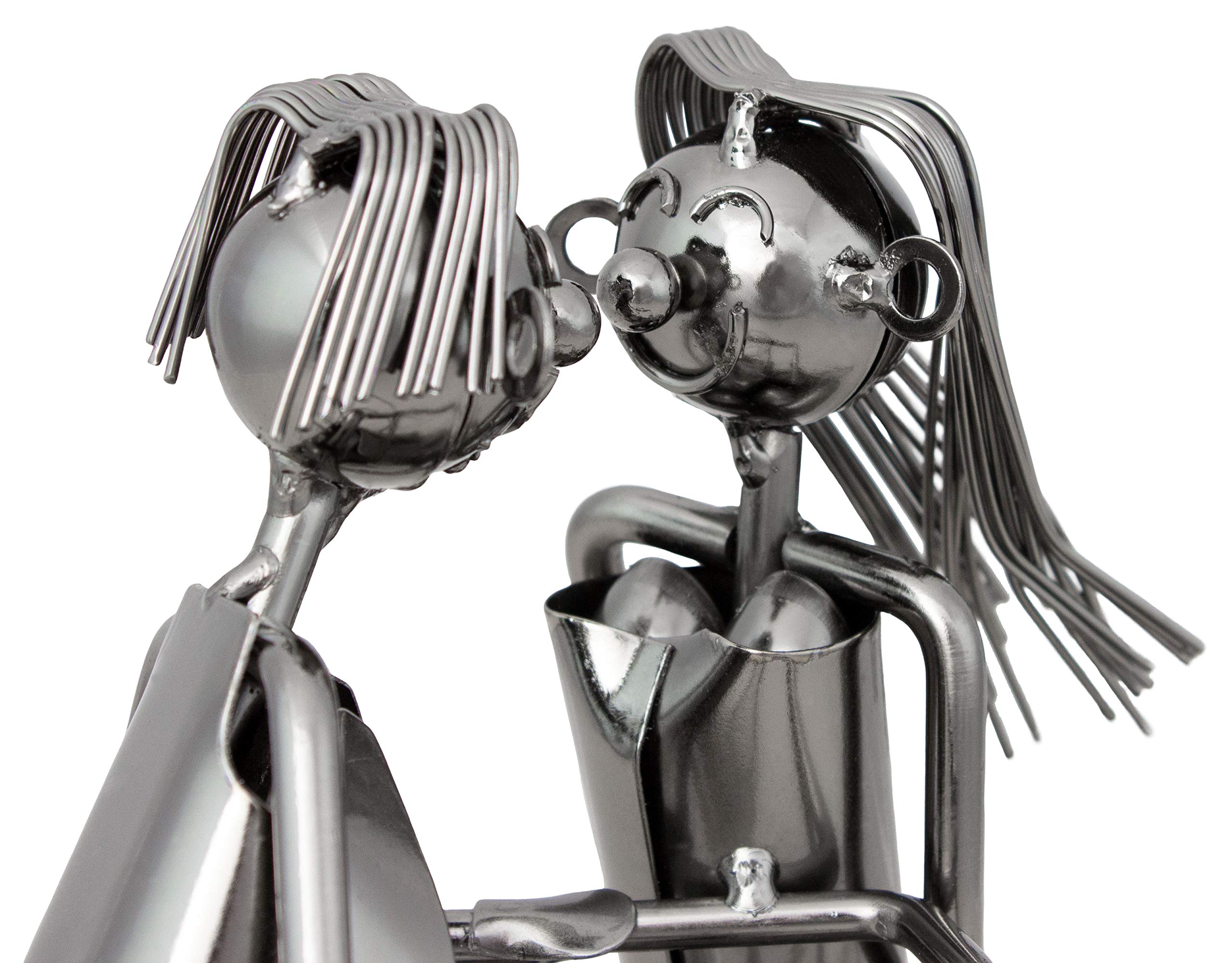 BRUBAKER Wine Bottle Holder 'Couple on Bike' - Table Top Metal Sculpture - with Greeting Card