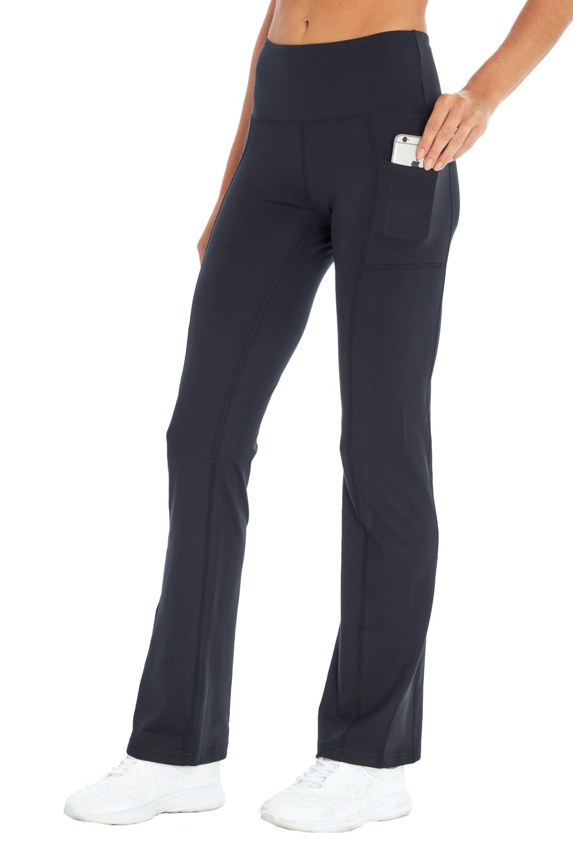 Bally Total Fitness Women's Standard High Rise Pocket Slim Bootcut Pant, Black, Large