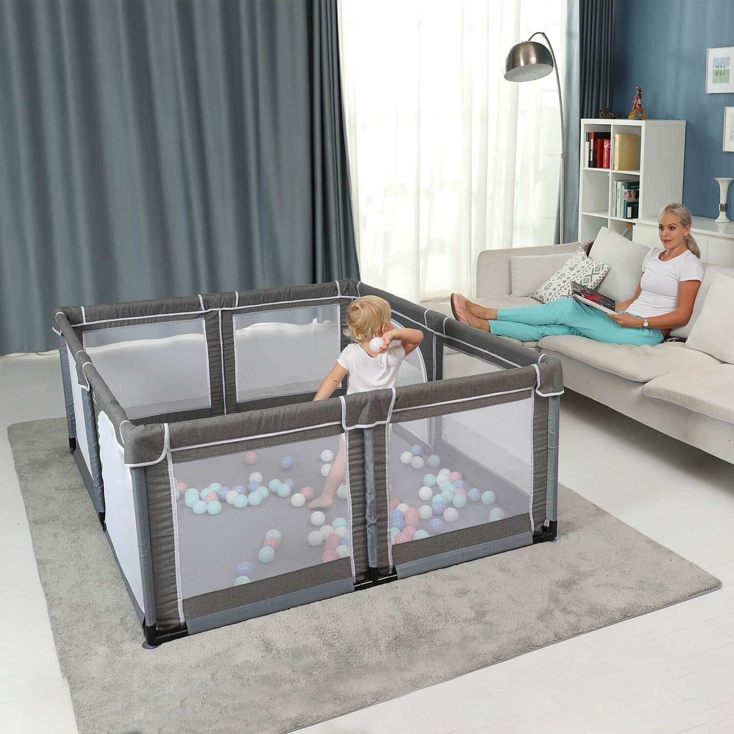 Baby Playpen, CVTER Extra Large Play Yard with Gate, Playpen for Toddler, Infant Safety Activity Center, Children's Fences Packable & Portable