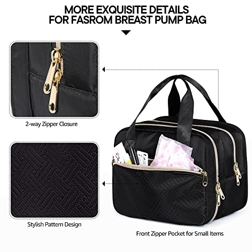 Fasrom Wearable Breast Pump Bag with Cooler Compatible with Elvie and Willow Hands-Free Pumps and Medela Pump in Style, Portable Pump Carrying Case for Working Moms, Black (Bag Only, Patent Design)