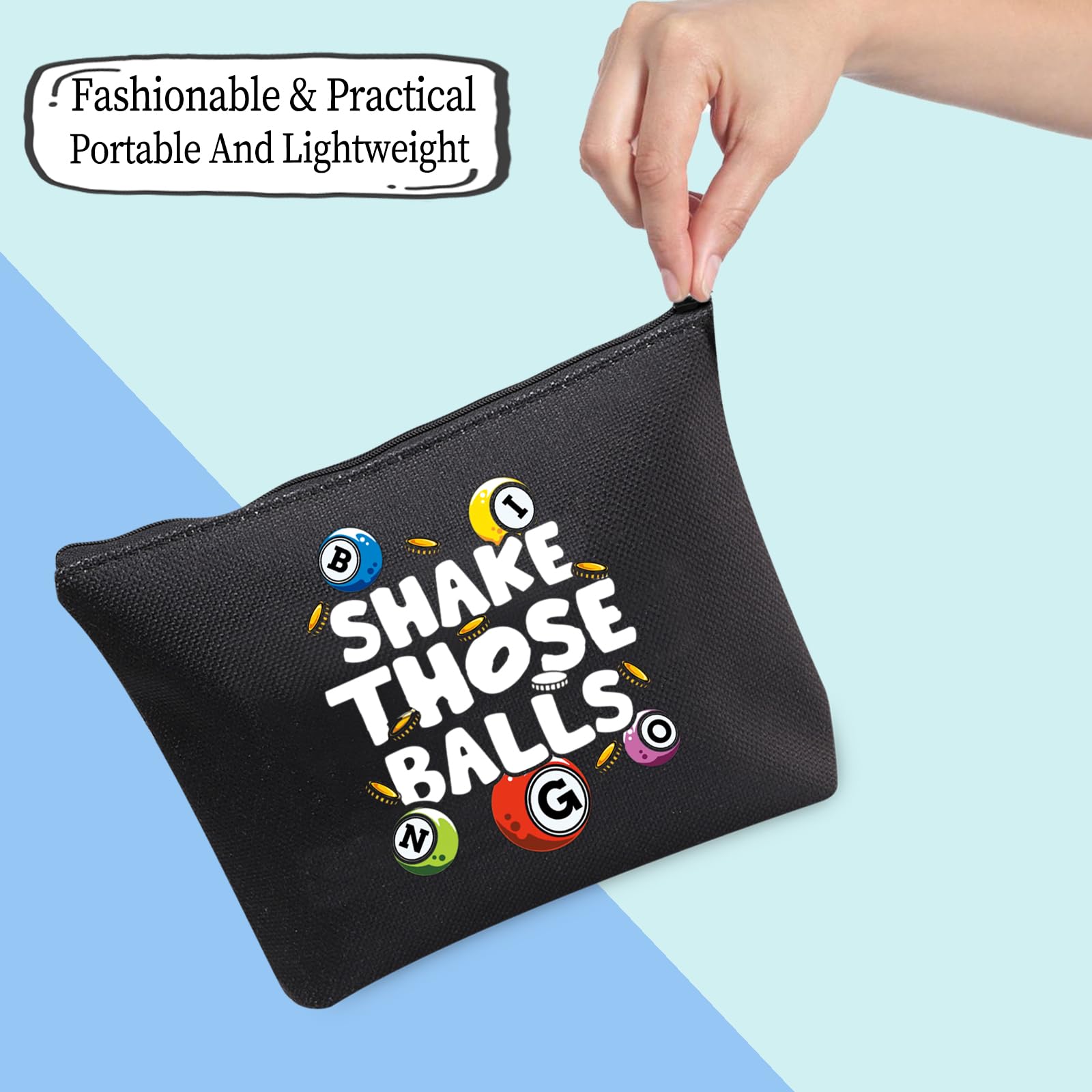 JXGZSO Bingo Gambler Gift Shake Those Balls Makeup Bag Lucky Bingo Pouch Bag Bingo Game Lover Gift (Shake those balls black)