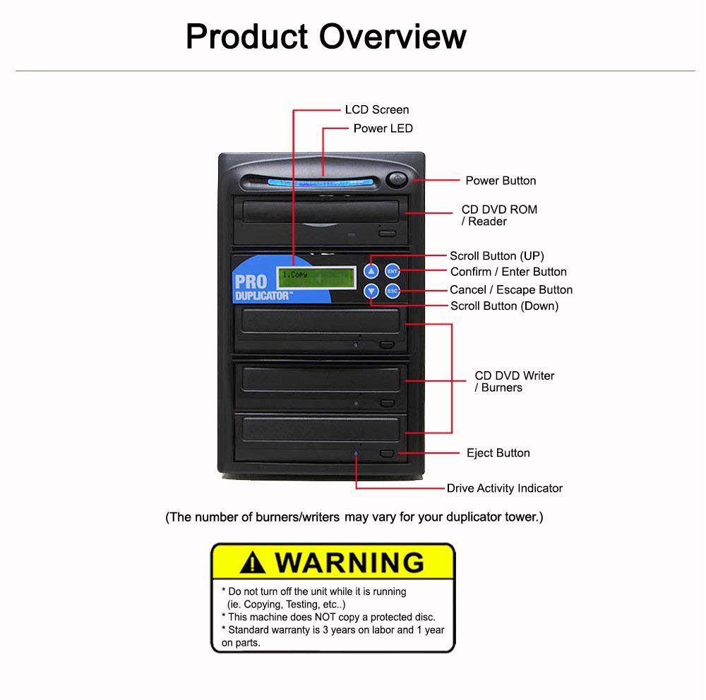 Produplicator 1 to 3 24X Burner CD DVD Duplicator - Standalone Copier Duplication Tower