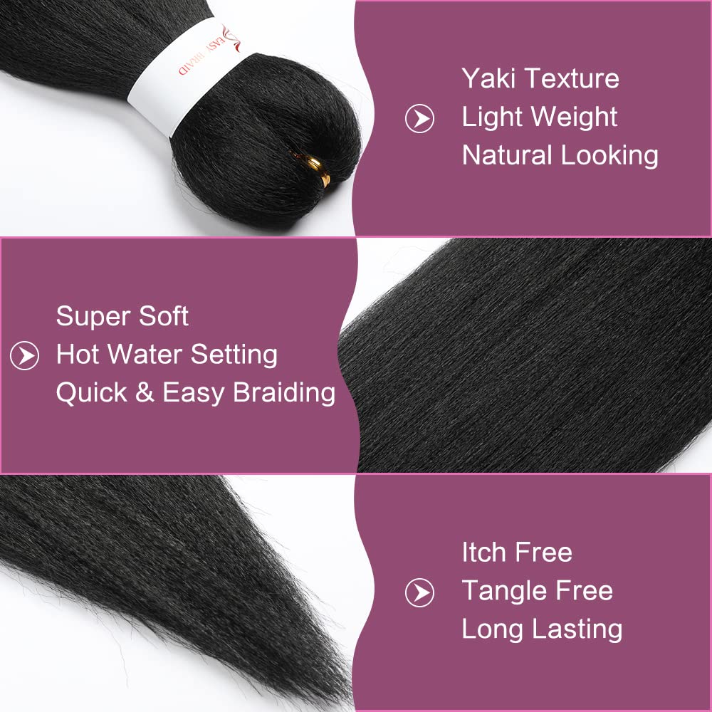 Easy Braid Pre stretched Braiding Hair 14 Inch 3 Packs Black (14 Inch,1B#)