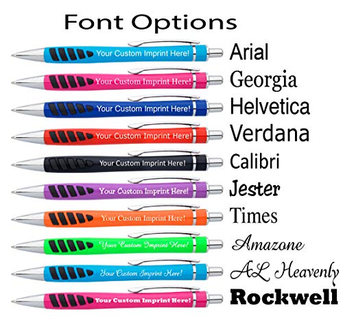 Express Pencils™ - Your Name or Imprint on our Custom Printed Addison Ballpoint Pen - Rubber Grip For Writing Comfort And Control, black ink, medium point - 12 Pack (Assorted)