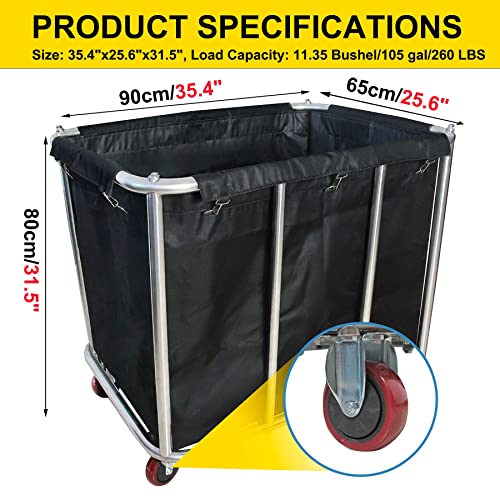 Laundry Cart,Industrial Commercial Large Rolling Laundry Cart Dirty Clothes Bin with Wheels,Heavy Duty Canvas Hamper,11.5 Bushel,260LBS Load Laundry Cart (Black)