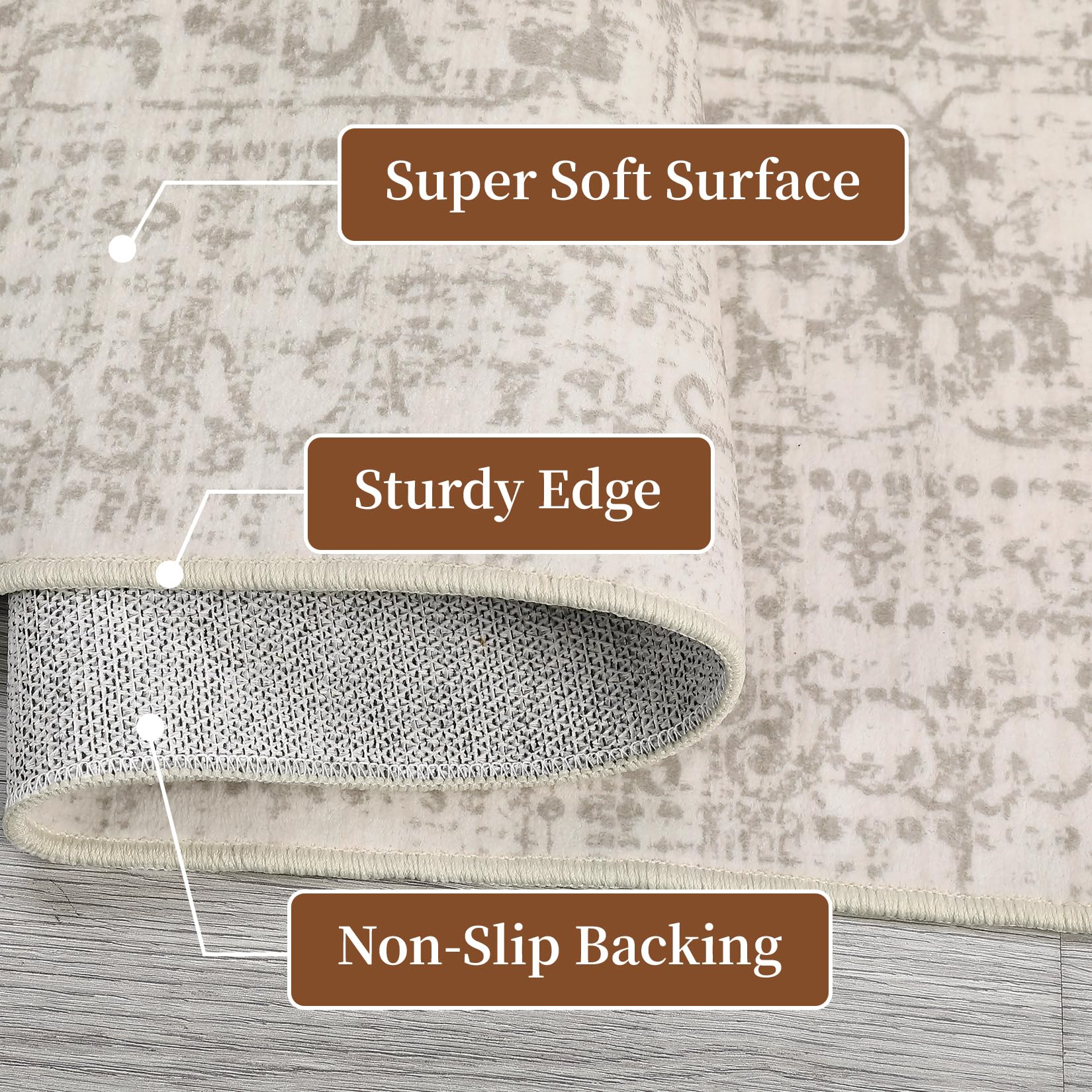 COZYLOOM Living Room Rug 5x7 Area Rug Washable Area Rug for Bedroom Vintage Traditional Large Area Rug Non Slip Throw Rugs Soft Low Pile Stain Resistant Carpet for Dining Room 5'x7' Cream/Beige