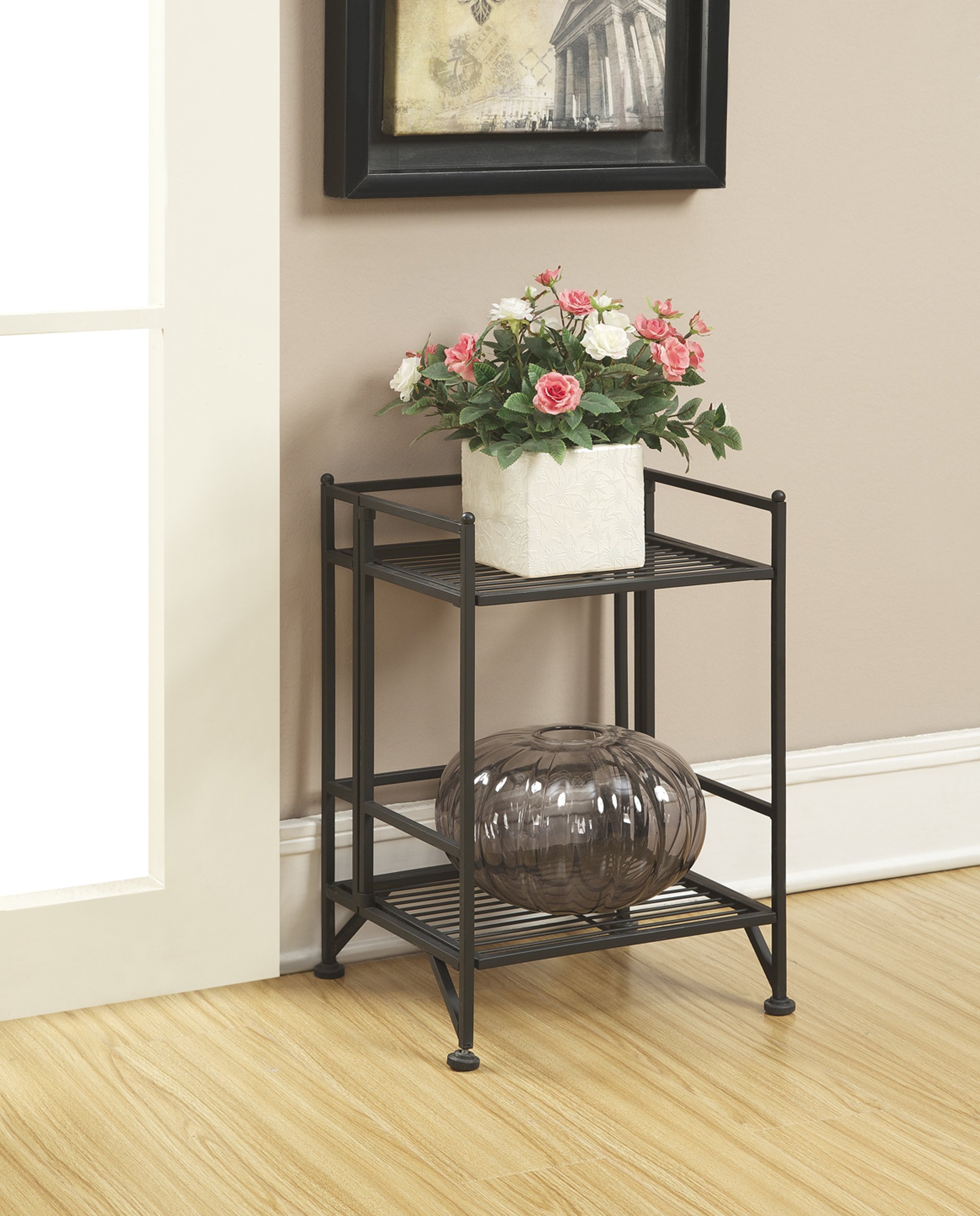 Convenience Concepts Xtra Storage 2 Tier Folding Metal Shelf, Black
