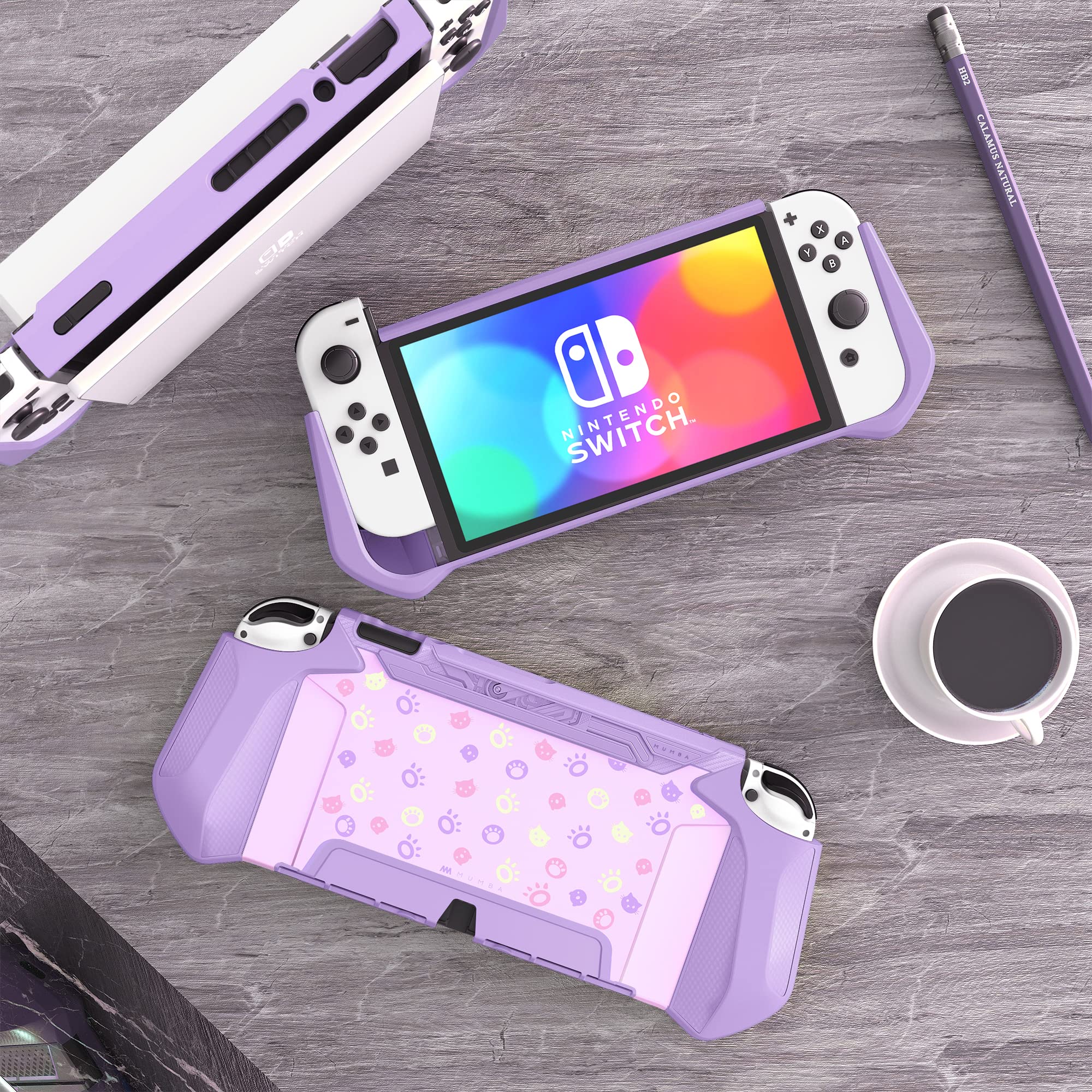 Mumba Dockable Case for Nintendo Switch OLED 2021, [Blade Series] TPU Grip Protective Cover Accessories Compatible with Nintendo Switch OLED 7 Inch and Joy-Con Controller (BBPurple)