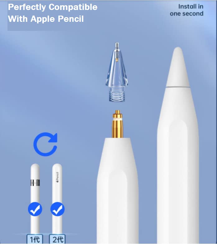 Compatible with Upgraded [Pen Like ] Pencil Tips fits for Apple 2nd 1st Gen iPad Pro Pencil, Replacement iPencil Nibs for iPad Pro Pencil,No Wear Out Fine Point Precise Control Resistance White&Clear