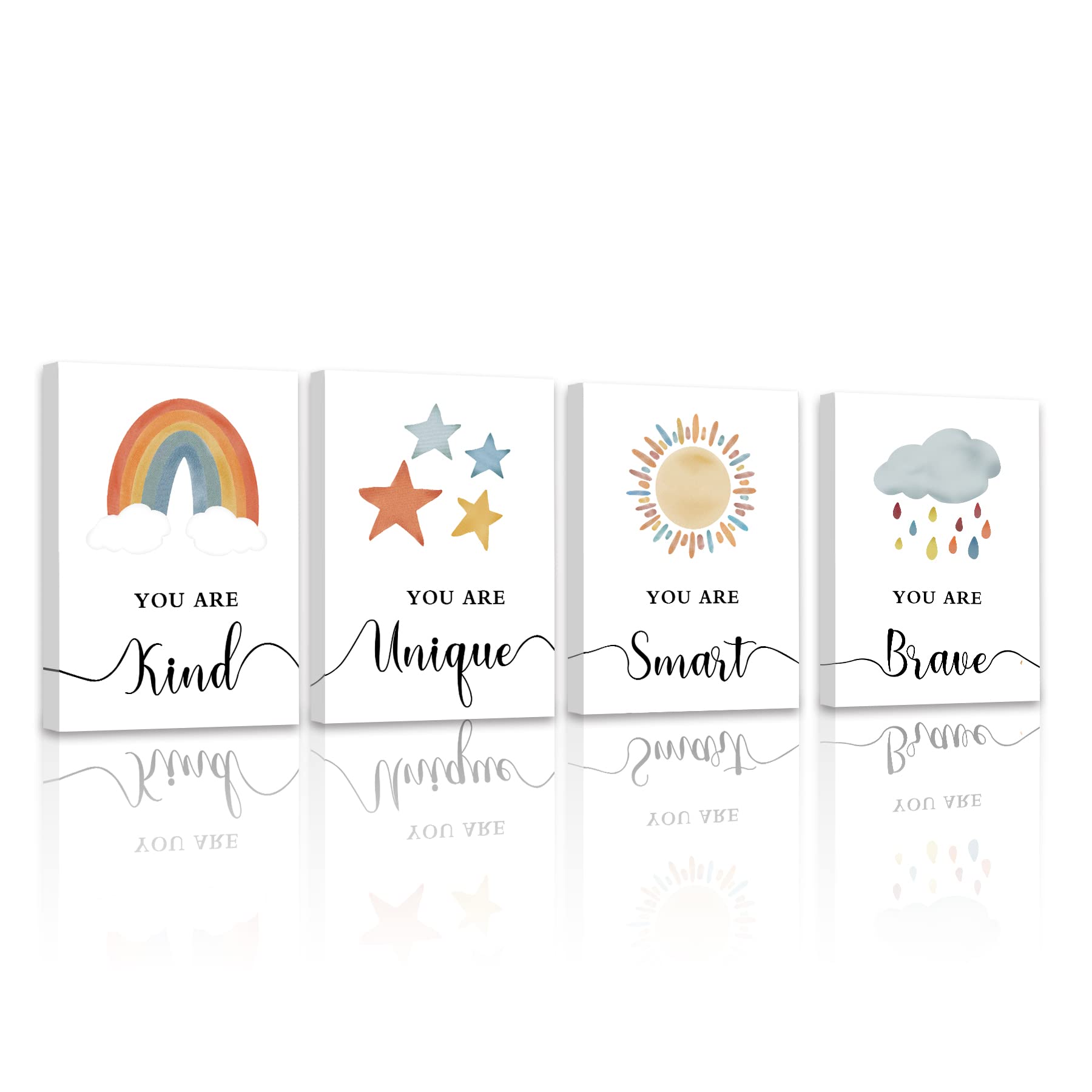 PHOPAGO Girls Room Decor Colorful Framed Wall Art - Inspirational Wall Decor for Baby Nursery Playroom Bedroom Rainbow Decor Set of 4, 8x10 inch (WOODEN FRAMED), pink boho