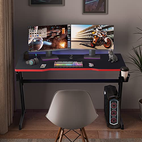 wonline Gaming Desk 47 inch PC Computer Desk Home Office Desk Gaming Table Z Shaped Gamer Workstation with Cup Holder and Headphone Hook Black